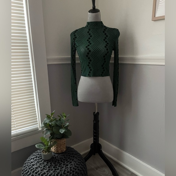 SHEIN | Tops | 4 For 5 Sheer Green Sparkle Polka Dot Long Sleep Crop ...